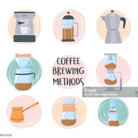 커피 양조 방법 커피 메이커 및 커피 머신 주전자 프렌치 프레스 모카 냄비 기계류에 대한 스톡 벡터 아트 및 기타 이미지