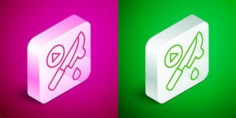 아이소 메트릭 라인 스릴러 영화 아이콘은 분홍색과 녹색 배경에 고립되어 있습니다 피 묻은 칼 서스펜스 시네마 장르 서바이벌 호러 고어와 폭력이 있는 충격적인 영화 실버