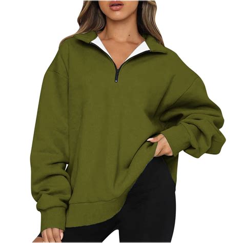 Quarter Zip Sweatshirt Womenwomens Causal 14 Zip Pullover Long