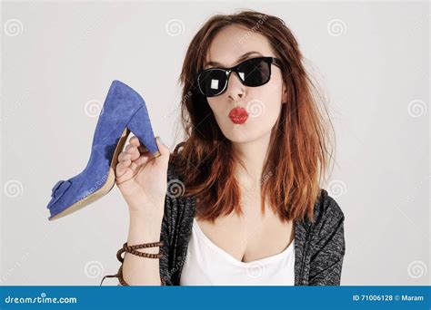 Woman Kissing And Holding A Shoe Women Loves Shoes Concept Fashion