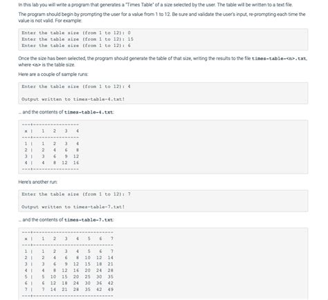 Solved Lab Write Program Generates Times Table Size Selected User