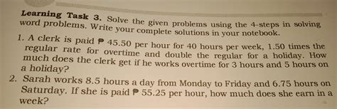 Solved Learning Task 3 Solve The Given Problems Using The 4 Steps In Solving Word Problems