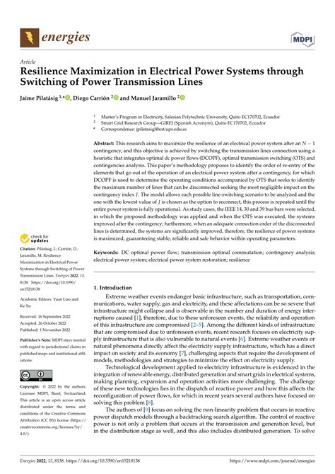 Pdf Resilience Maximization In Electrical Power Systems Through Switching Of Power