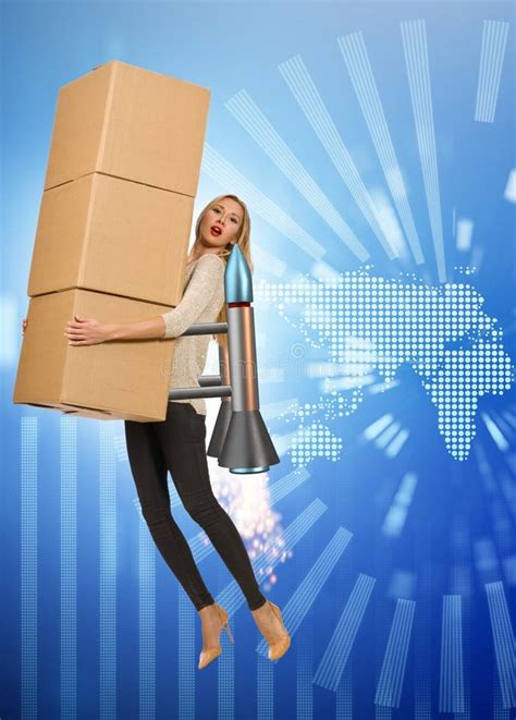 Woman Flying Jetpack And Delivering Boxes Globally Stock Image Image Of Postal Globe 313893169