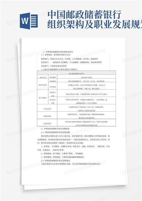 中国邮政储蓄银行组织架构及职业发展规划 Word模板下载编号qywwmege熊猫办公 中国邮政储蓄银行组织架构及职业发展规划 Word模板下载编号qywwmege熊猫办公