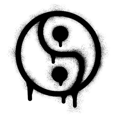 Yin Yang Symbol Mit Schwarzer Sprühfarbe Vektor Illustration Premium