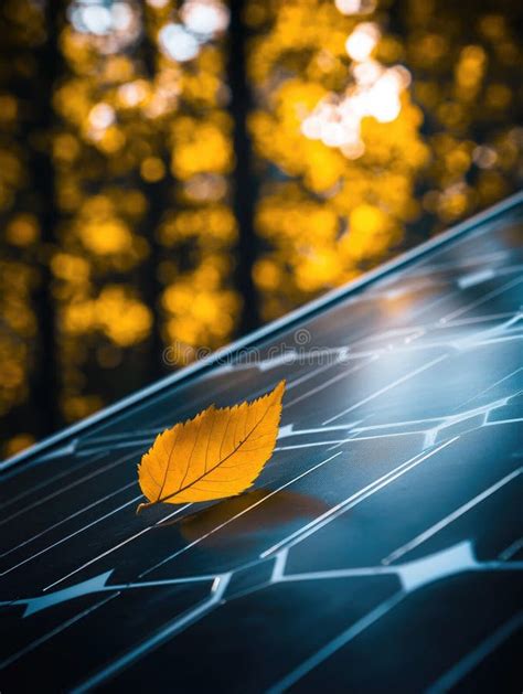 Yellow Leaf On Solar Panel Stock Image Image Of Innovation 385170353