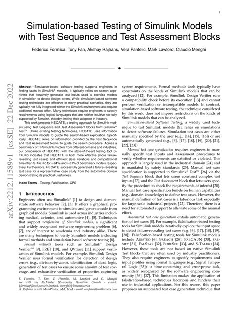 Pdf Simulation Based Testing Of Simulink Models With Test Sequence