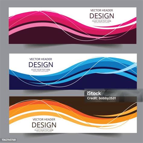 물결 웨이브 배경으로 현대 기하학적 벡터 배너의 집합입니다 웹 디자인에 대 한 배너 웹 헤더 배경입니다 에 대한 스톡 벡터 아트 및 기타 이미지 Istock