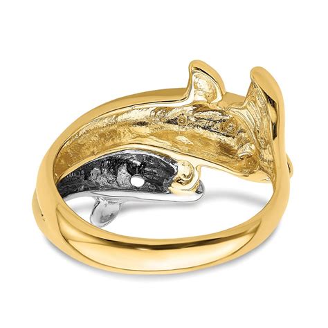 14k Two Tone Gold Double Dolphin Ring