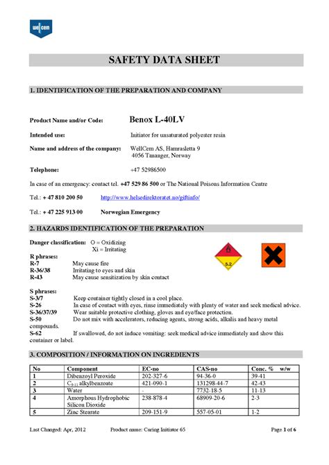 Benox L 40lv Msds Download