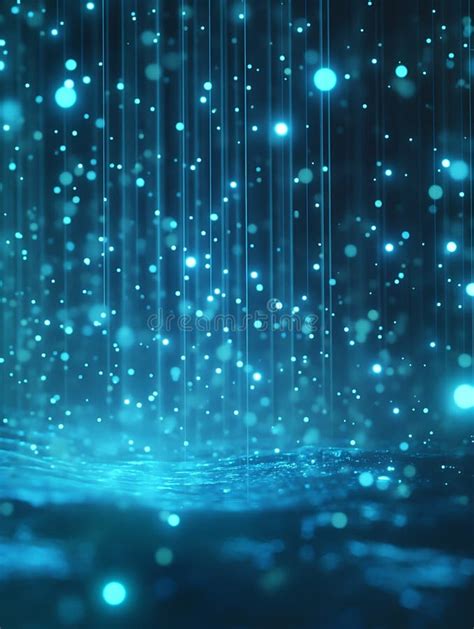 Abstract Digital Technology Background With Blue Glowing Particles Vertical Lines On Surface