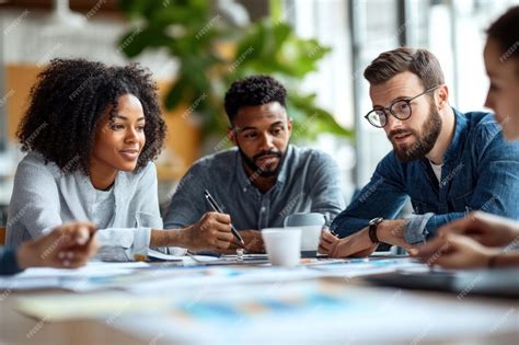 Diverse Team Collaborates On Project Brainstorming Ideas Around A Table Premium Ai Generated Psd