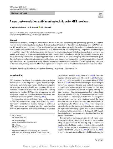 a new post correlation anti jamming technique for gps receivers