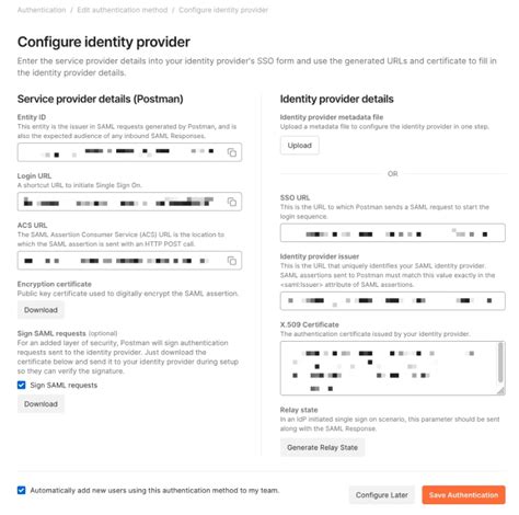 how to set up postman sso