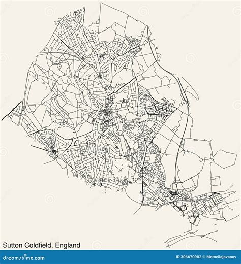 Street Roads Map Of The British City Of Sutton Coldfield England Stock
