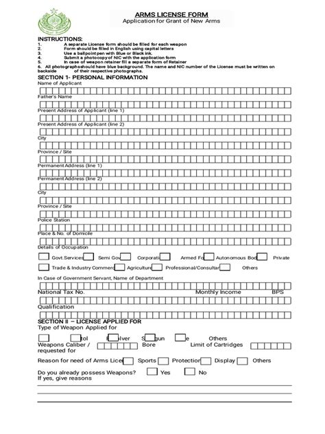 Arms License Application Form Download Free Pdf Caliber Tools