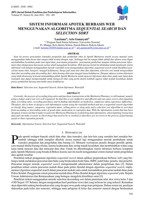 Pdf Sistem Informasi Apotek Berbasis Web Menggunakan Algoritma