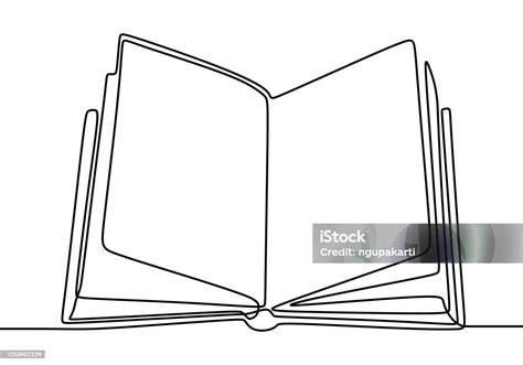 한 줄 그리기 배너를 예약합니다 테이블에 흰색으로 격리된 페이지가 있는 책을 열었습니다 책으로 행복한 공부 학교 개념으로 돌아갑니다 벡터 일러스트 교육은 학교 테마로