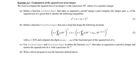 Solved Exercise 12 Computation Of The Squared Root Of An