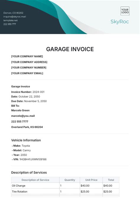 Free Garage Invoice Template To Edit Online