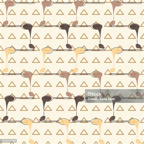 크림 삼각형 배경에 녹는 초콜릿 숟가락의 행 원활한 벡터 패턴입니다 갈색에 대한 스톡 벡터 아트 및 기타 이미지 갈색 녹기 다크 초콜릿 Istock