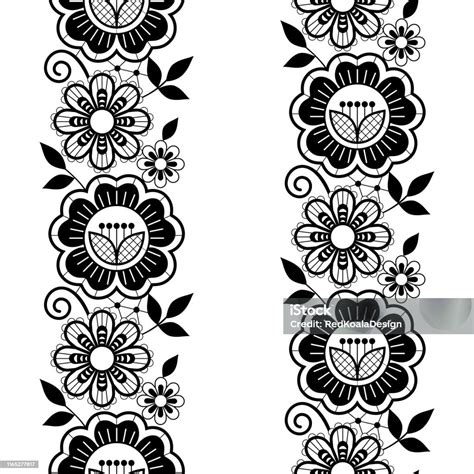 매끄러운 레이스 버티컬 롱 패턴 세트 장미 꽃 소용돌이가있는 흑백 수평 디자인 상세한 결혼식에 대한 스톡 벡터 아트 및 기타 이미지 Istock