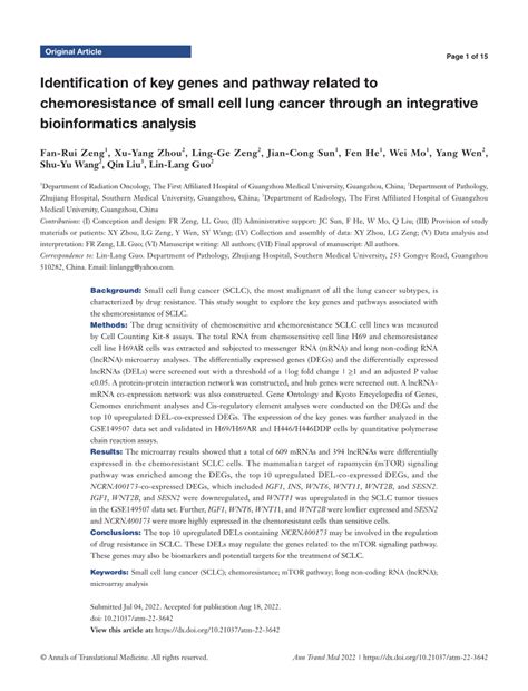 Pdf Identification Of Key Genes And Pathway Related To Chemoresistance Of Small Cell Lung
