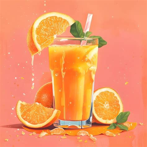 A Glass Of Orange Juice With A Straw In It And A Straw In The Middle Premium Ai Generated Image