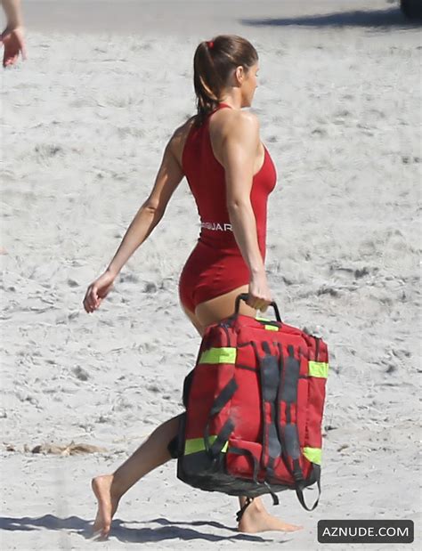 Alexandra Daddario Sexy In The A Red Swimsuit On Set Of Baywatch Aznude