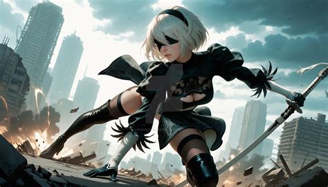 2b Nier Automata Blade Of The Yorha Desk Walls By Aphonewallpaper On
