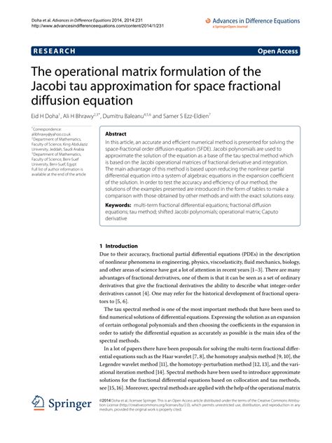 Pdf The Operational Matrix Formulation Of The Jacobi Tau Approximation For Space Fractional