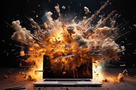 Shocking Computer Desktop Exploding Generate Ai Stock Image Image Of