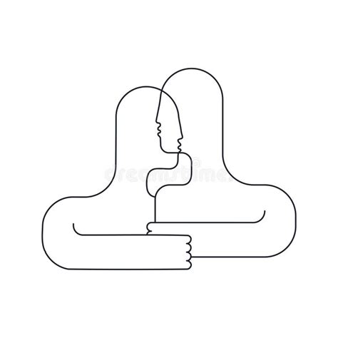 Line Drawing Abstract Human Couple Contemporary Modern Flat Vector Illustration Stock Vector