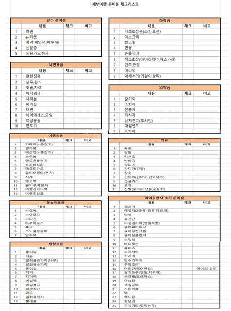 가족세부여행 준비물 체크리스트 첨부 두번째는 라이트하게 네이버 블로그
