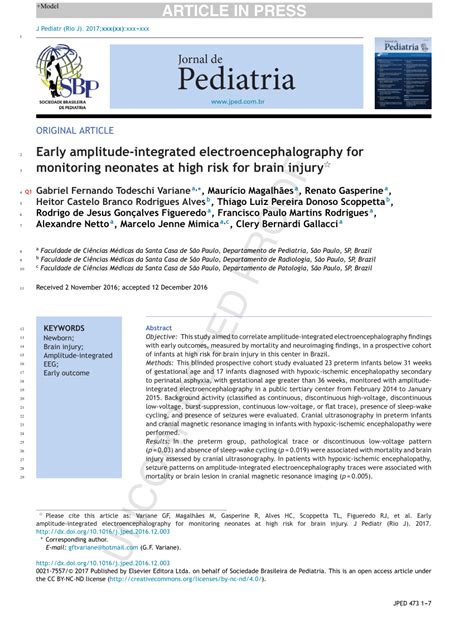 Pdf Early Amplitude Integrated Electroencephalography For Monitoring Neonates At High Risk For
