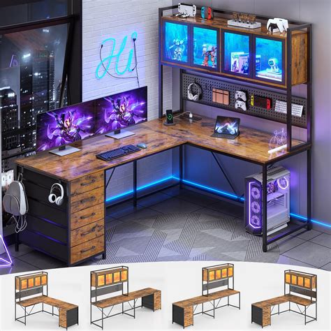U Shaped Desk With Monitor Stand And Led Lights U Shaped