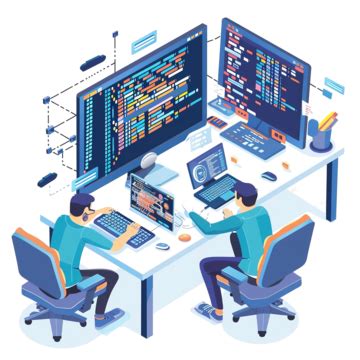 Developers Are Coding Programs On Computers Programmers Are Analyzing