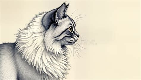 Elegant Persian Cat Profile Drawing Hand Drawn Style With Line Art