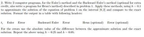 Solved 2 Write 2 Computer Programs For The Eulers Method