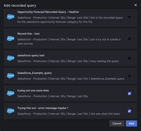 add recorded query dialog only adds one selected query · issue 59674 · grafana grafana · github