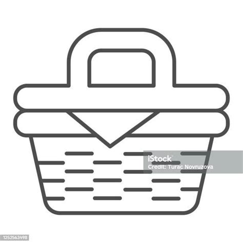 피크닉 바구니 얇은 라인 아이콘 여름 시간 개념 흰색 배경에 위커 피크닉 바구니 표지판 모바일 및 웹개요 스타일로 야외 레저 아이콘을위한 음식 바구니 벡터 그래픽 0명에