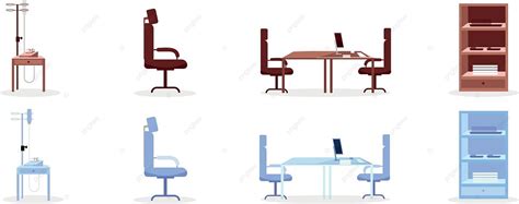 Hospital Furniture Flat Color Vector Objects Set Clinic Equipment Background Vector Clinic