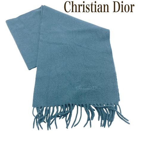 Authentic Christian Dior Wool Logo Pattern Scarf Blue Gem