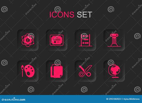 Set File Document Certificate Template Atom Scissors Law Pillar Earth Globe Abacus And