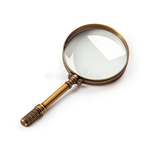 Antique Brass Magnifying Glass With A Wooden Handle On A White