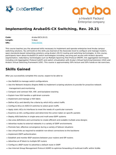 Implementing Arubaos Cx Switching Rev 20 21 Pdf Computer Network Router Computing