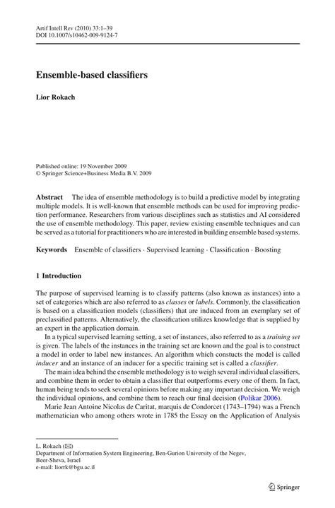 Pdf Ensemble Based Classifiers