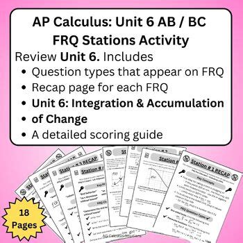 Unit 6 Integrals Free Response FRQ Stations Activity AP Calc AB BC