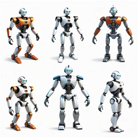 four robots are shown with one of them showing different types of